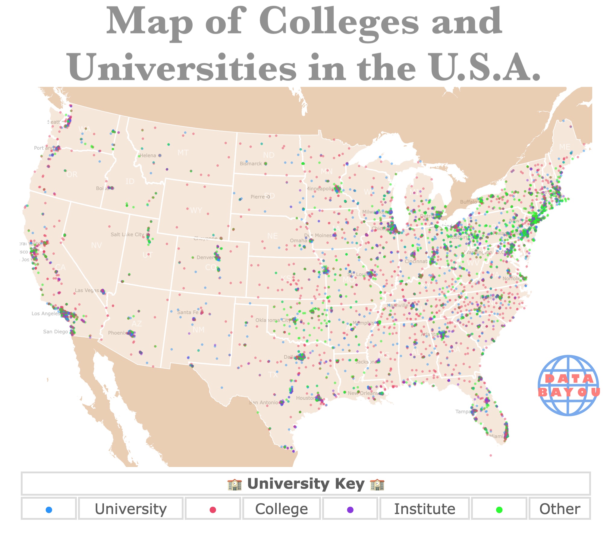Map Of Universities And Colleges In The United States Map Of Universities And Colleges In The United States